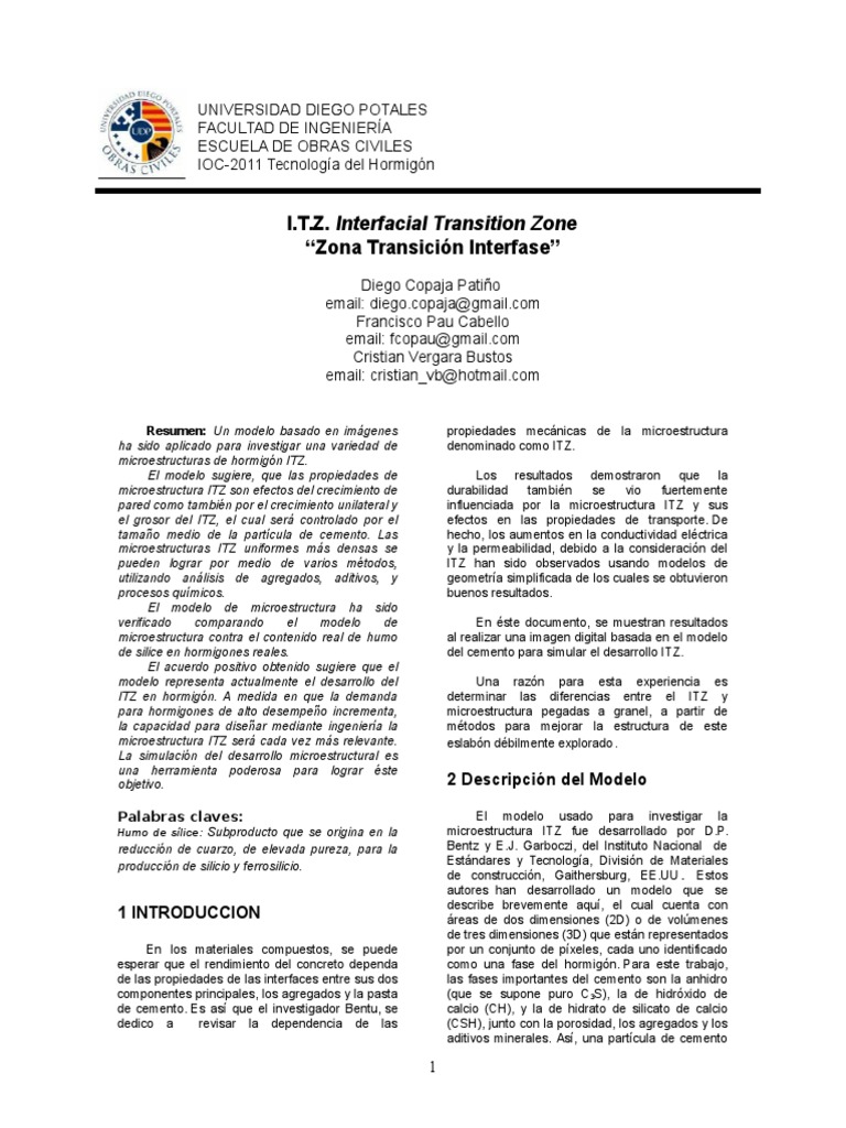 Copaja. Paper ITZ. Zona Transición Interfase | PDF | Cemento | Absorción (Química)