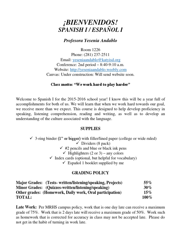 Spanish I Course Overview and Policies | PDF | Linguistic Typology ...