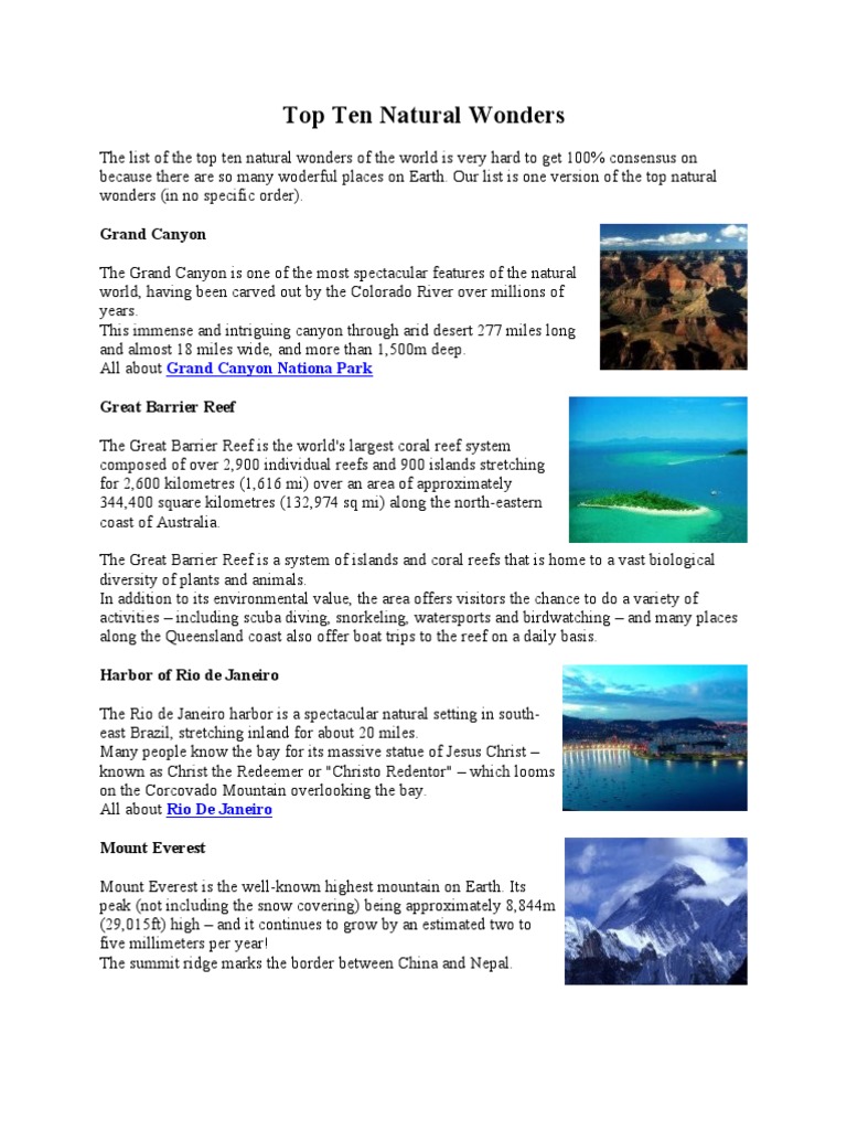 Top Ten Natural Wonders | PDF | Geomorphology | Earth Sciences