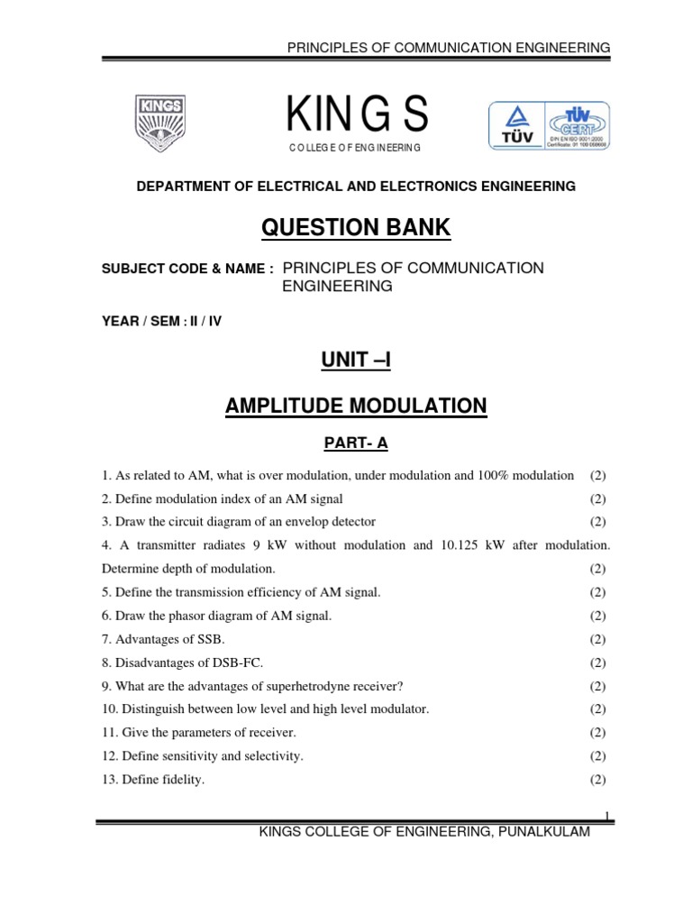 Communication Engineering Principles Guide | PDF | Frequency Modulation ...