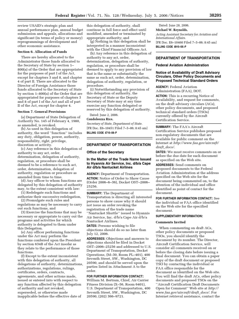 Federal Register / Vol. 71, No. 128 / Wednesday, July 5, 2006 / Notices ...
