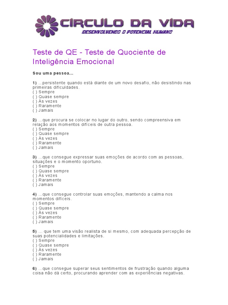 Teste de QE | PDF | Inteligência emocional | Emoções