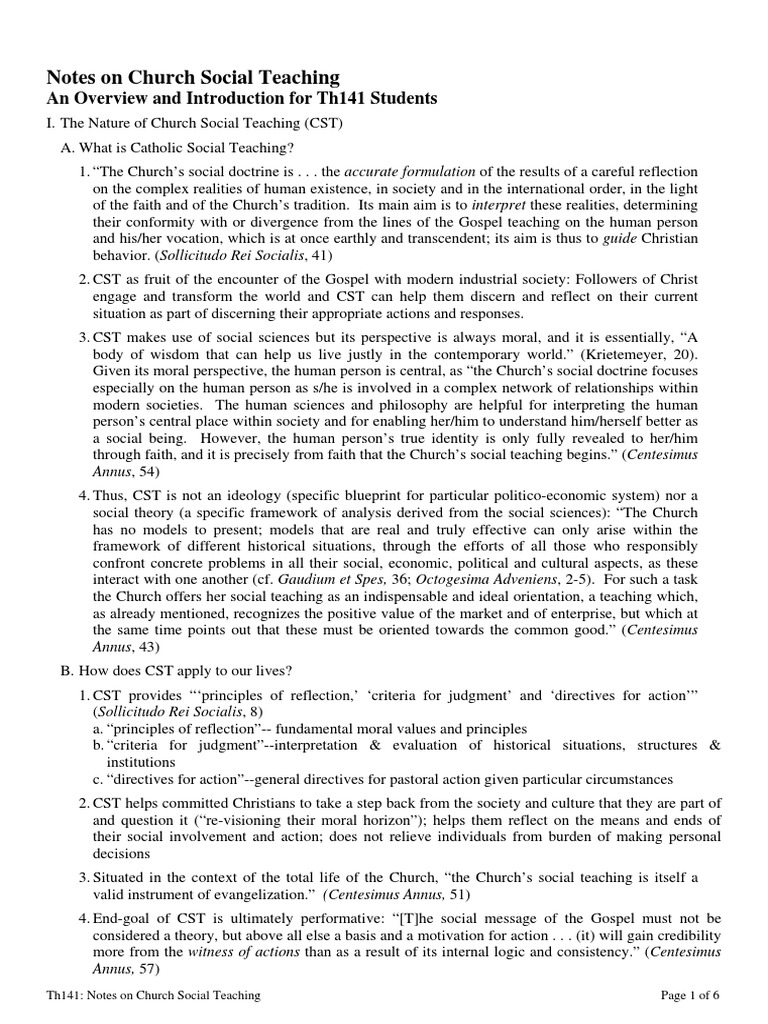 Notes On Church Social Teaching | Download Free PDF | Catholic Social ...
