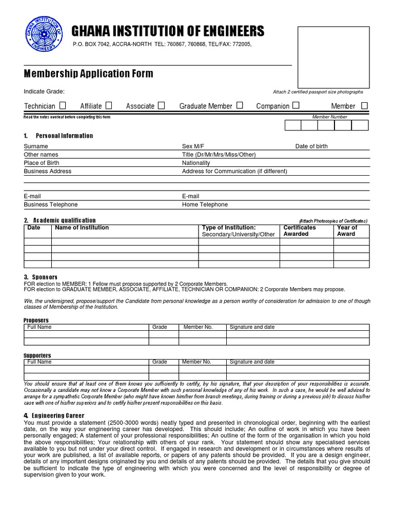 Ghana Institution of Engineers: Membership Application Form | PDF ...