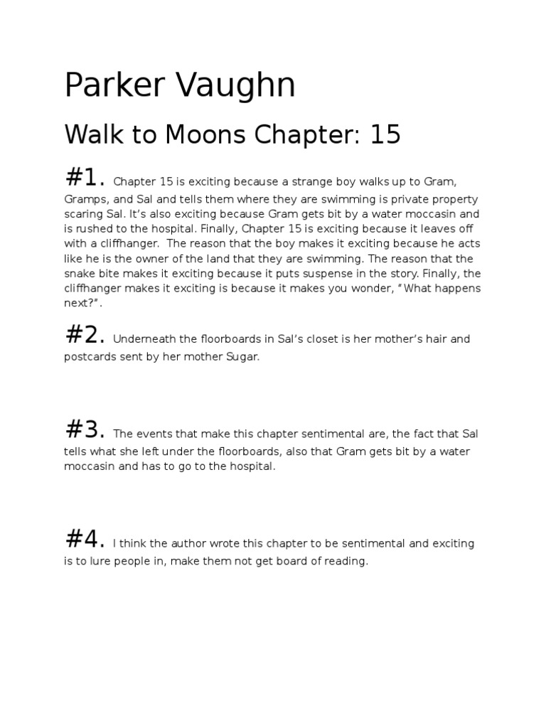 Exciting Moments in Walk Two Moons Chapter 15 | PDF | Mystery, Thriller ...
