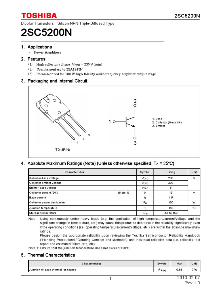 2SC5200N 2SC5200N 2SC5200N 2SC5200N: Bipolar Transistors Silicon NPN Triple-Diffused Type | PDF ...