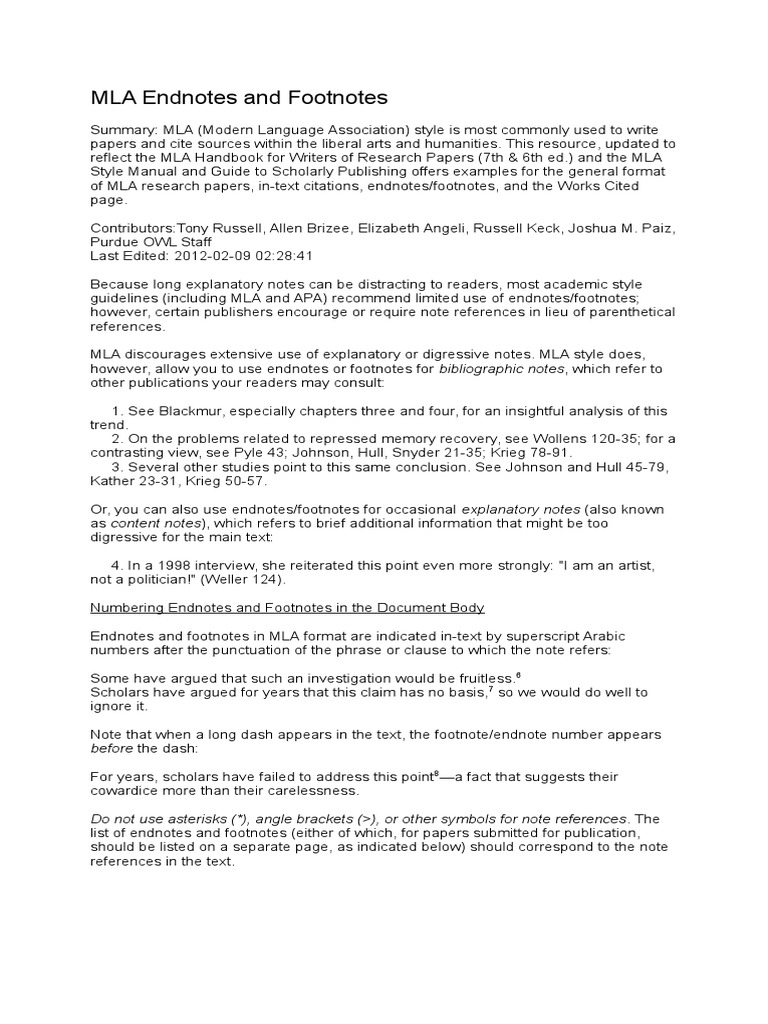 MLA Endnotes and Footnotes | Note (Typography) | Citation