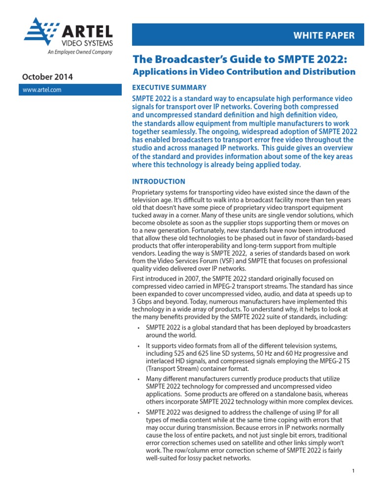 Broadcasters Guide To Smpte 2022 | PDF | Network Packet | Forward Error ...