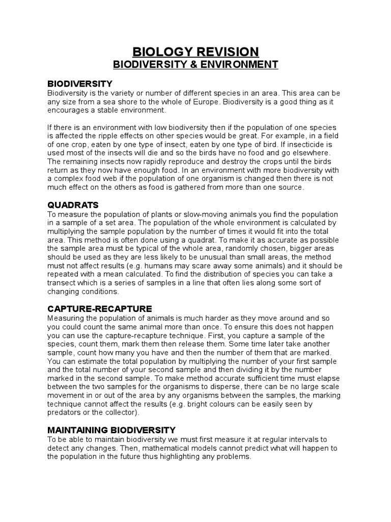 WJEC GCSE Biology - Biodiversity & The Environment | PDF | Biodiversity ...