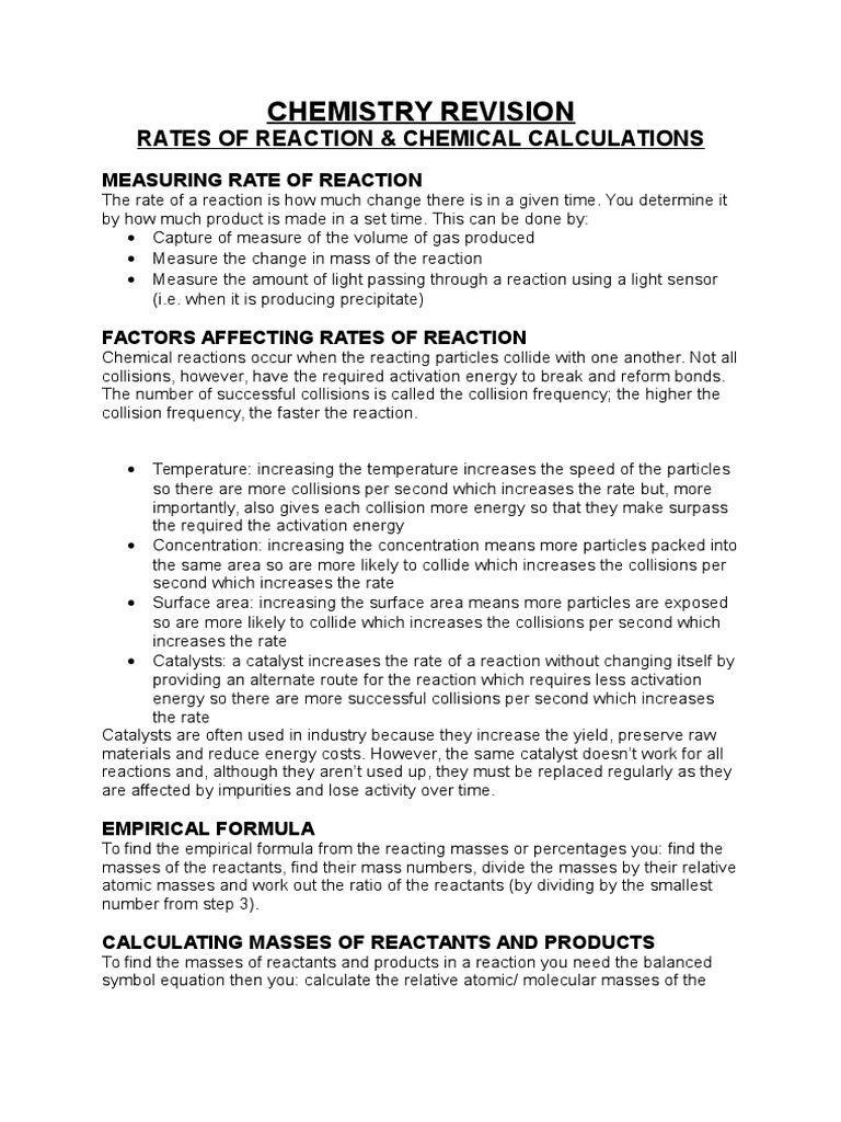 Chemistry - Rates of Reaction & Chemical Calculations | Download Free ...