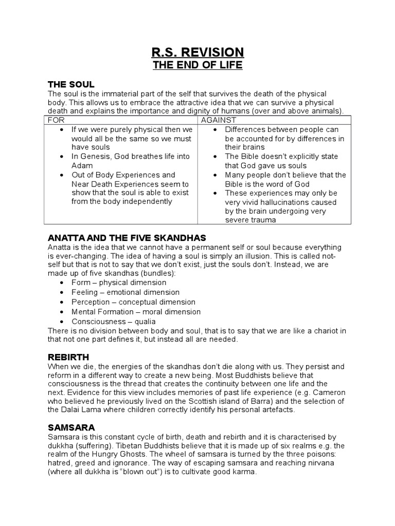 OCR GCSE RS Revision - The End of Life | PDF | Soul | Nirvana
