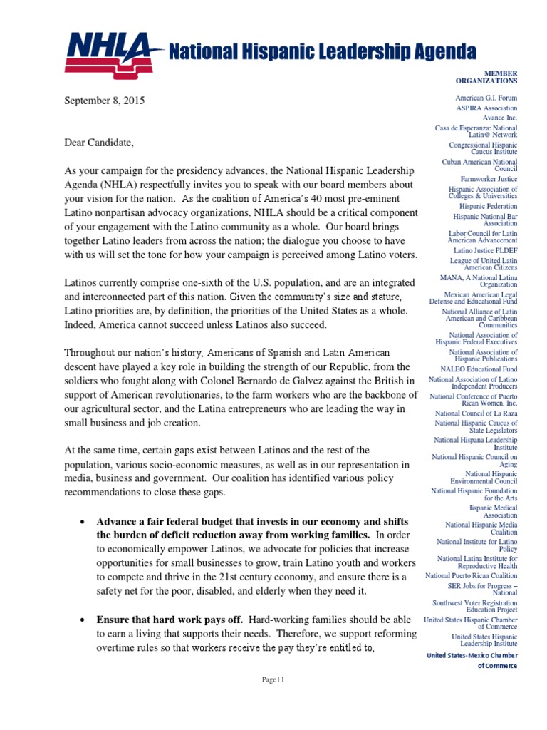 NHLA Letter Requesting Meeting With Presidential Candidates | PDF ...