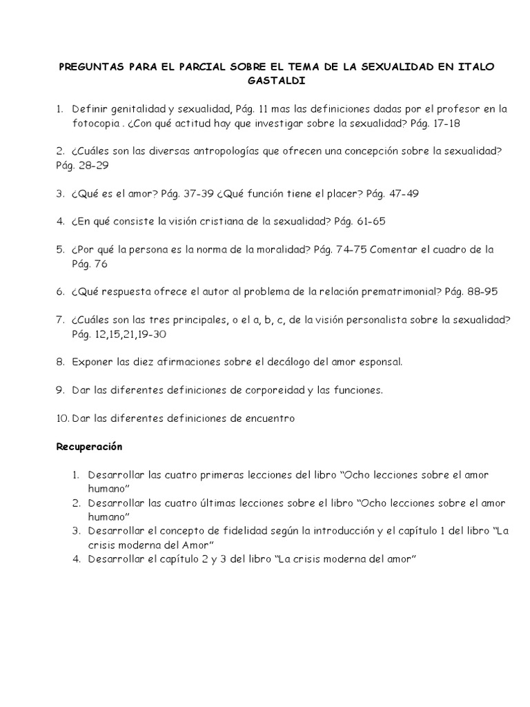 Preguntas para El Parcial Sobre El Tema de La Sexualidad en Italo Gastaldi | PDF | Filosofía ...