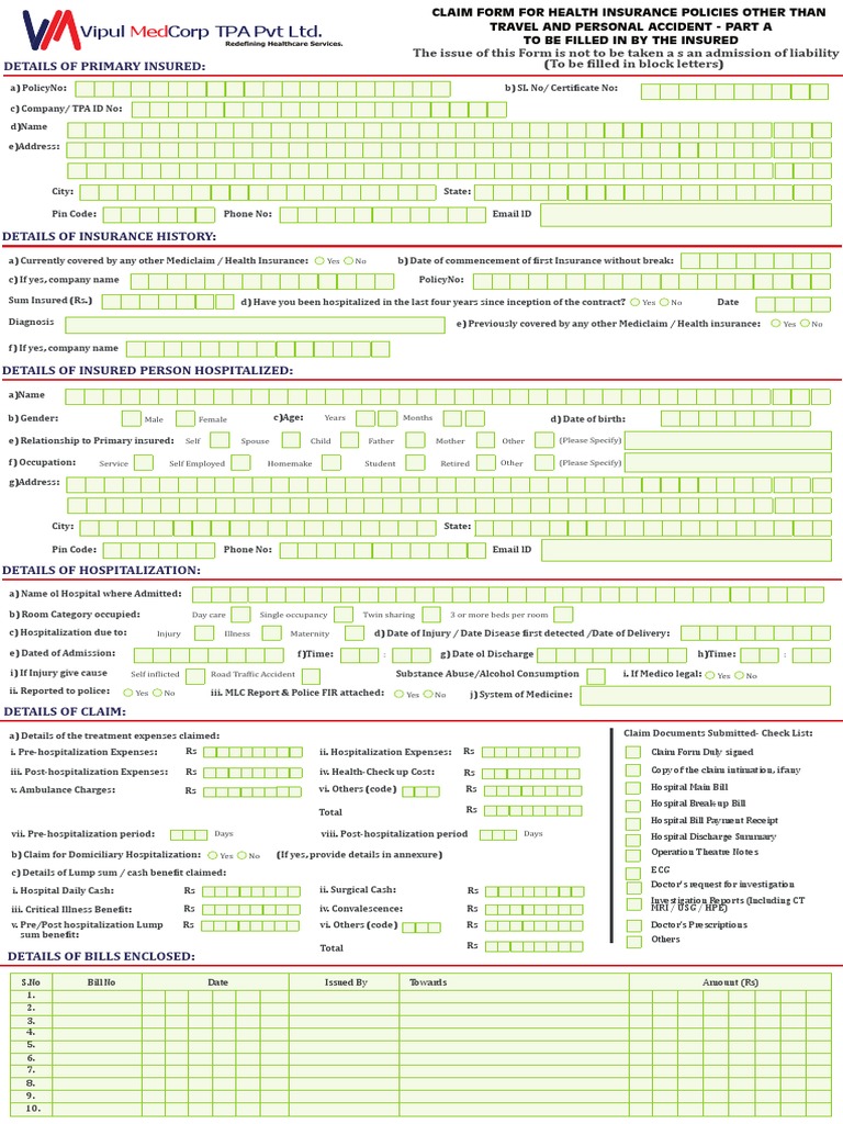 Claim Form Vipul | PDF | Insurance | Hospital