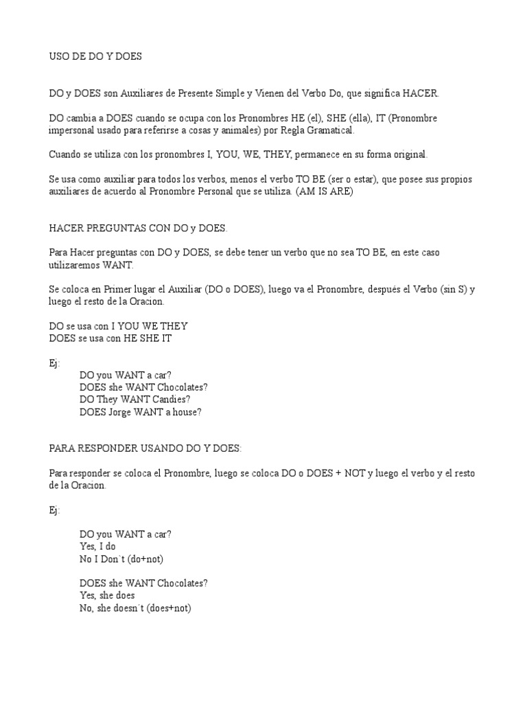 Uso de Do y Does | PDF | Verbo | Oración (Lingüística)