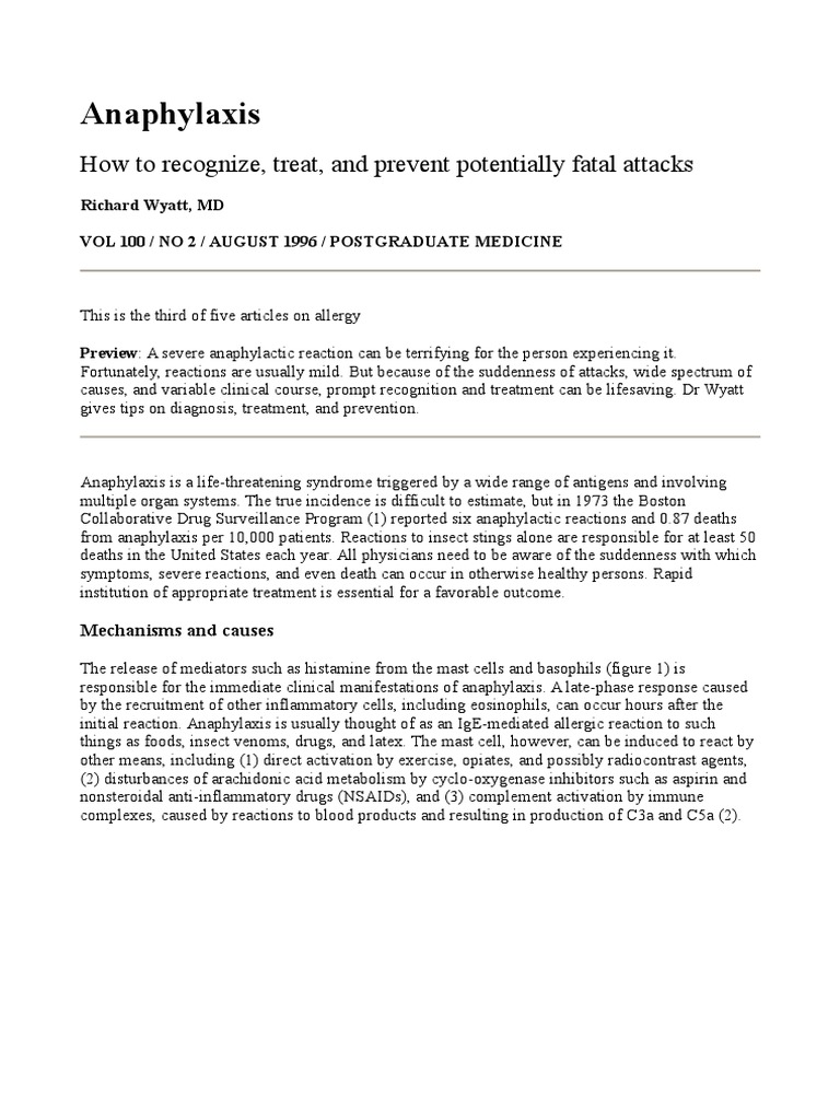 Anaphylaxis: How To Recognize, Treat, and Prevent Potentially Fatal ...