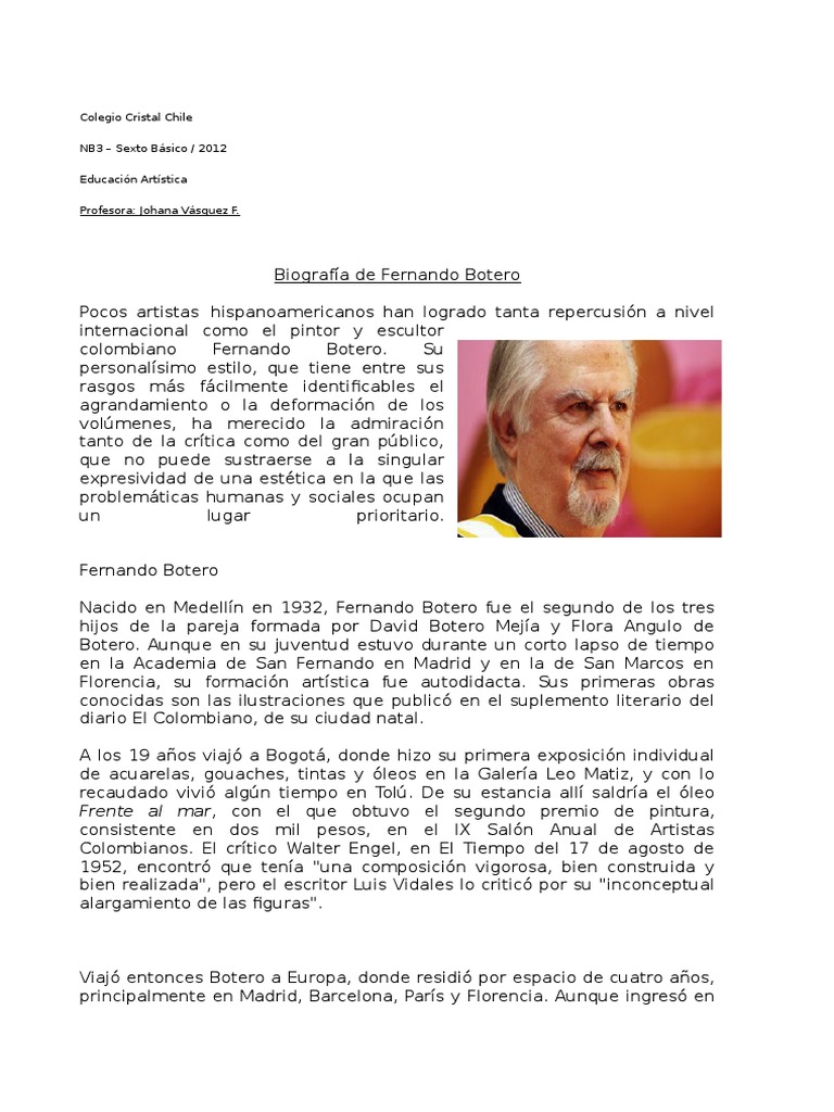 Biografía de Botero | PDF | Escultura | Pinturas