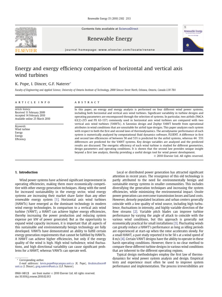 Energy and Exergy Efficiency Comparison | PDF | Exergy | Wind Power