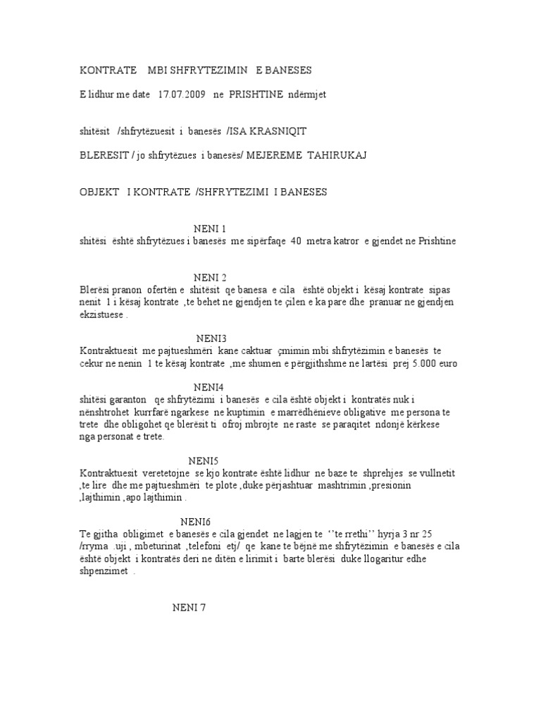 Kontrate Mbi Shfrytezimin e Baneses | PDF