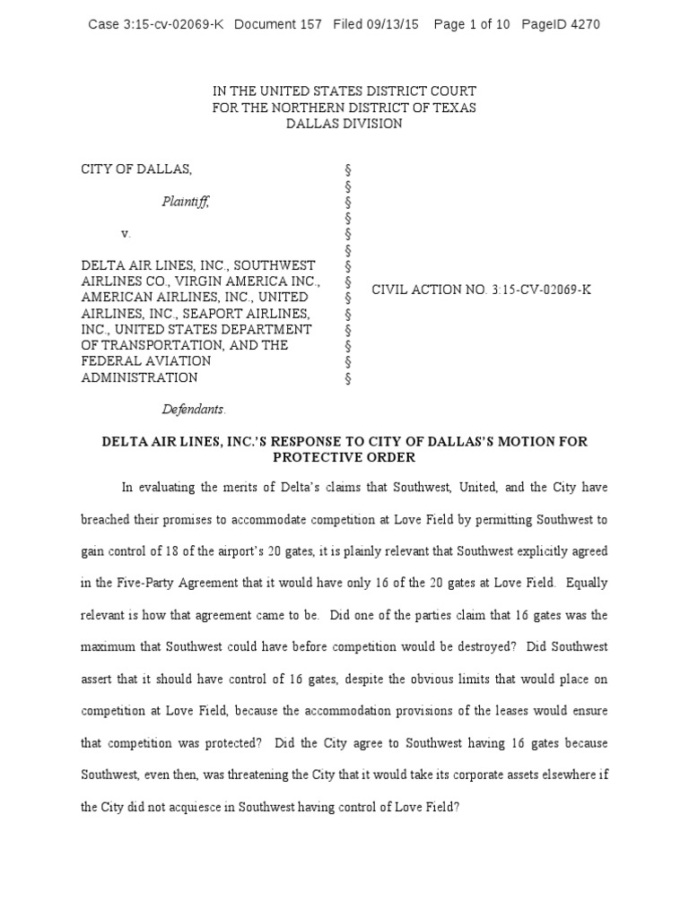Delta Response To Dallas PO Motion | PDF | Deposition (Law) | Discovery ...
