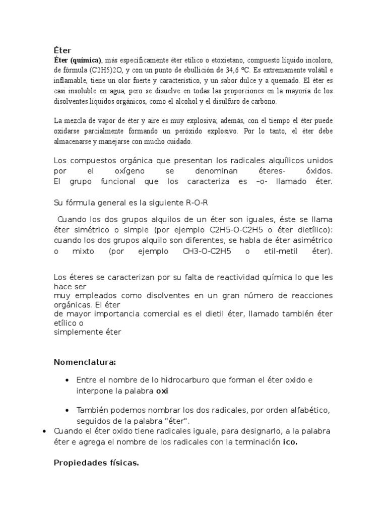 Quimica Que Es El Eter | PDF | Éter | Oxígeno