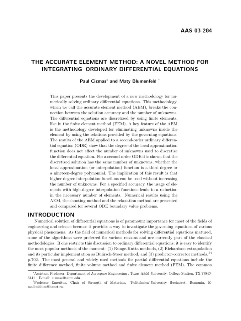 The Accurate Element Method: A Novel Method For Integrating Ordinary ...