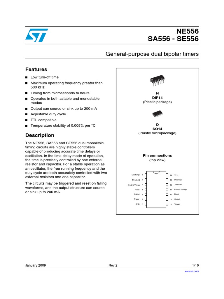 Circuito Integrado Líneal NE556N | PDF | Capacitor | Resistor