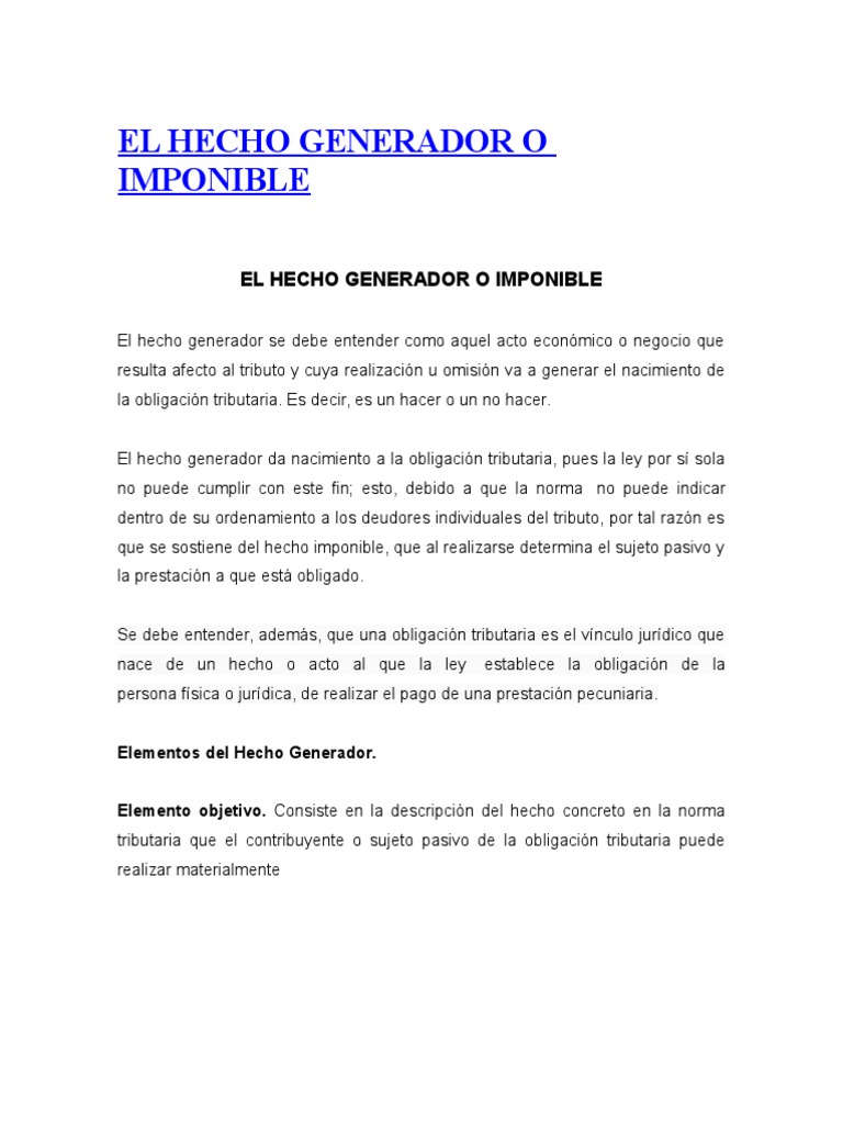 El Hecho Generador o Imponible - Docx Bnty | PDF | Liquidación ...