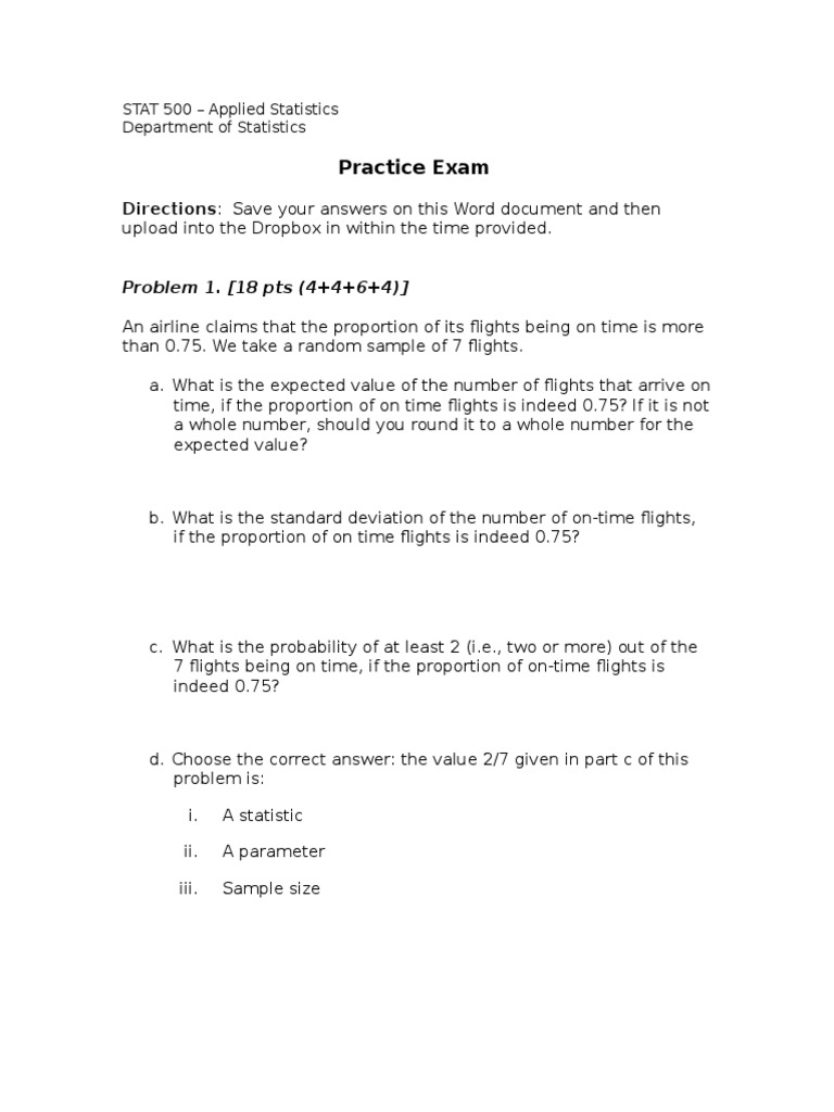Practice Exam: Directions: Save Your Answers On This Word Document and ...