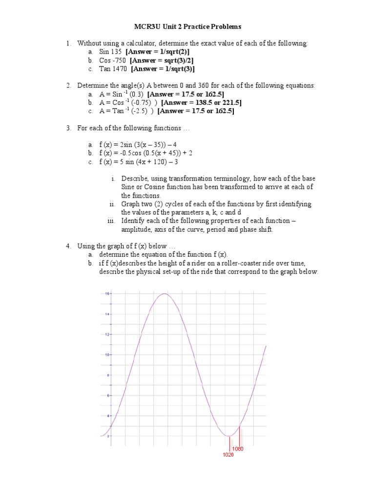 MCR3U Unit 2 Trigonometry Practice | PDF