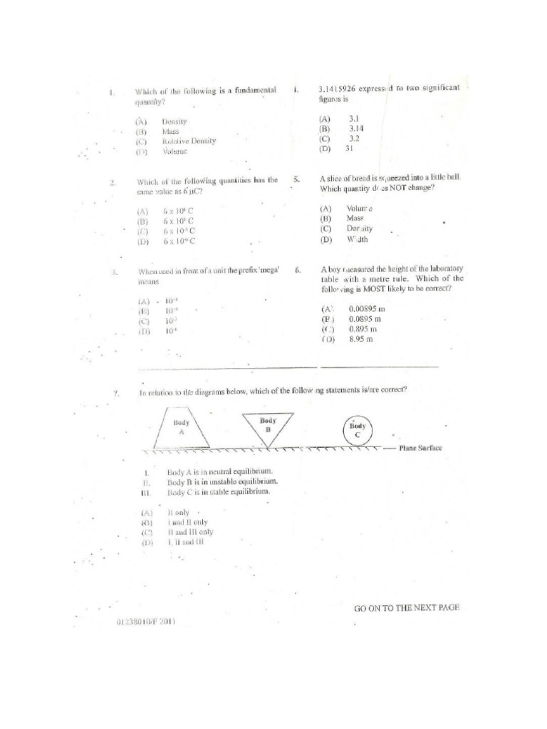 Physics CXC Paper 1 2001 | PDF