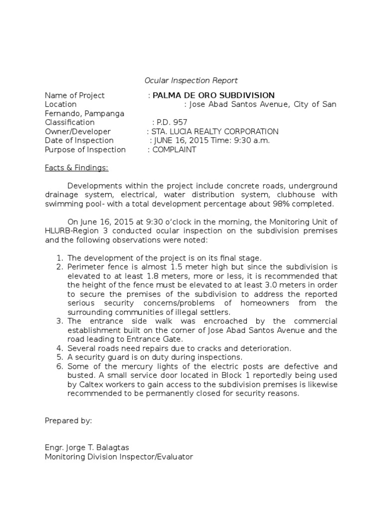 Ocular Inspection Report | PDF