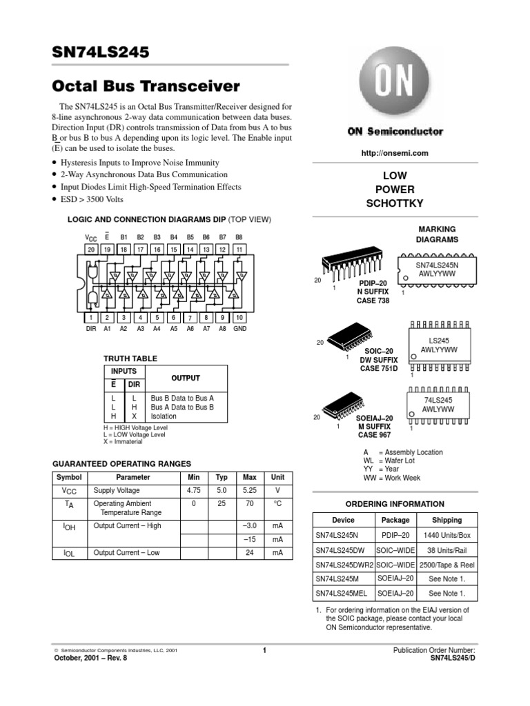 SN74LS245 Octal Bus Transceiver | PDF | Electricity | Electronic ...
