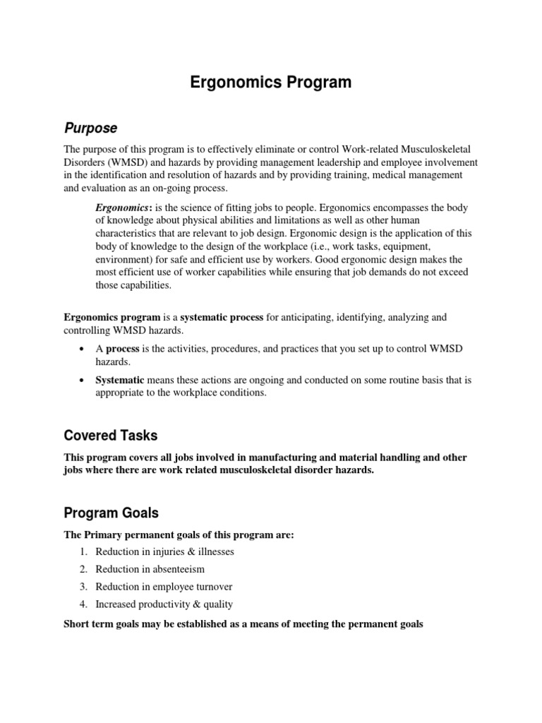 Ergonomics Program for Workplace Safety | PDF | Human Factors And ...