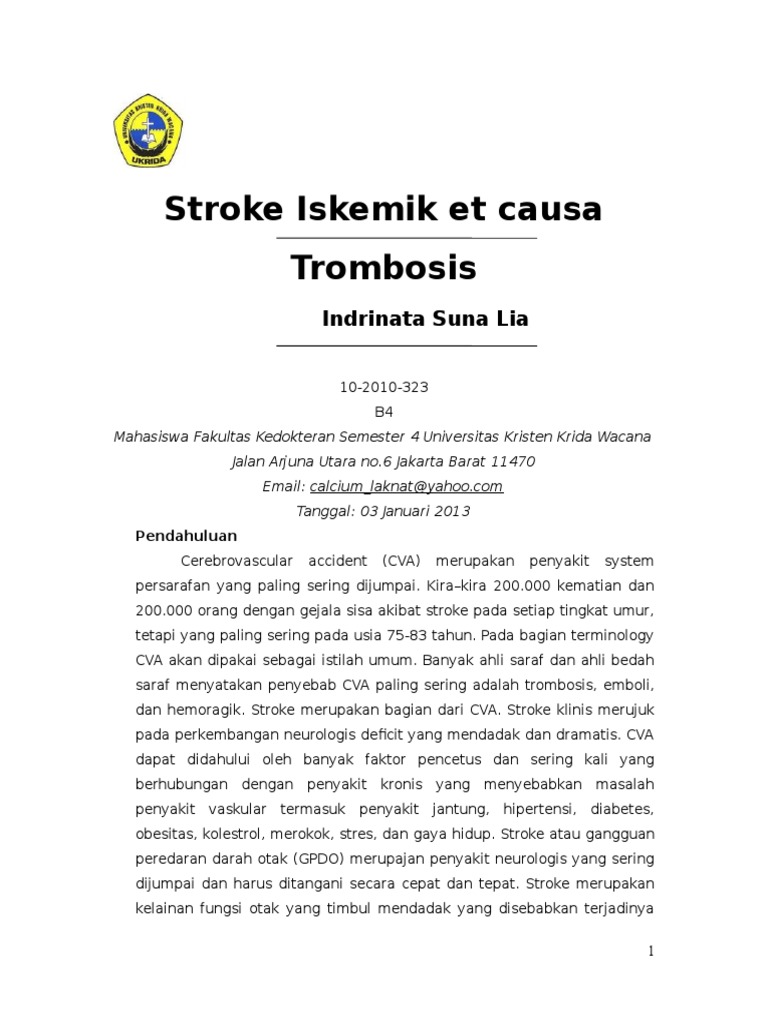 Makalah Stroke Iskemik Et Trombosis | PDF