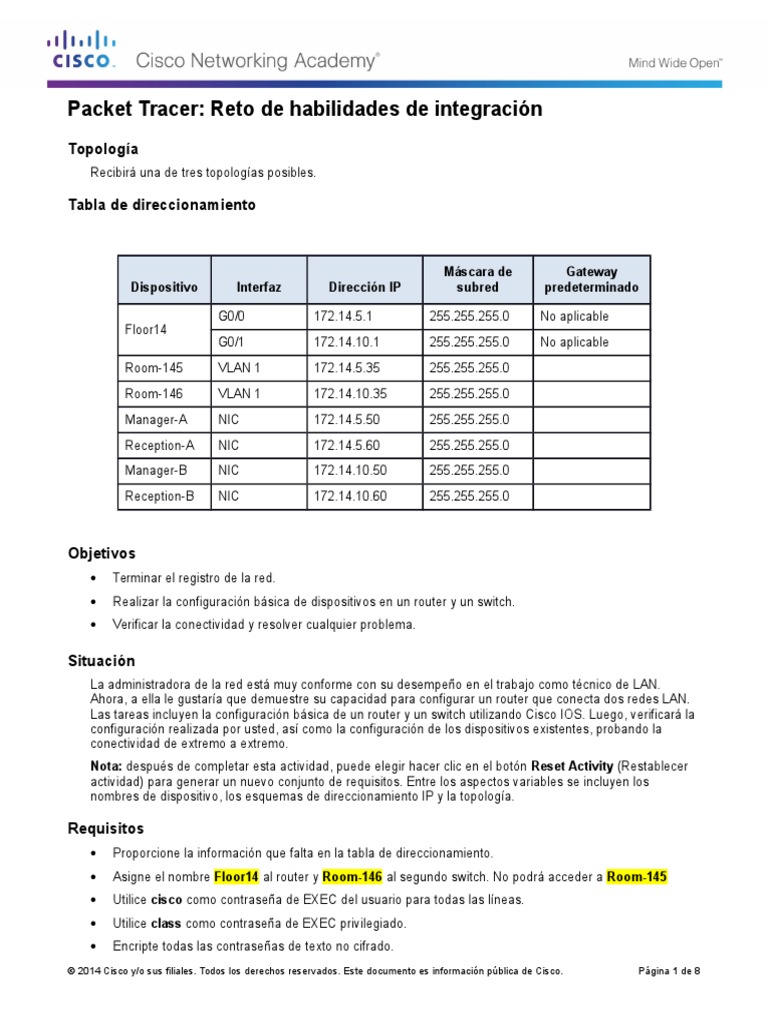 6.5.1.2 Packet Tracer Skills Integration Challenge Instructions | PDF | Enrutador (Computación ...