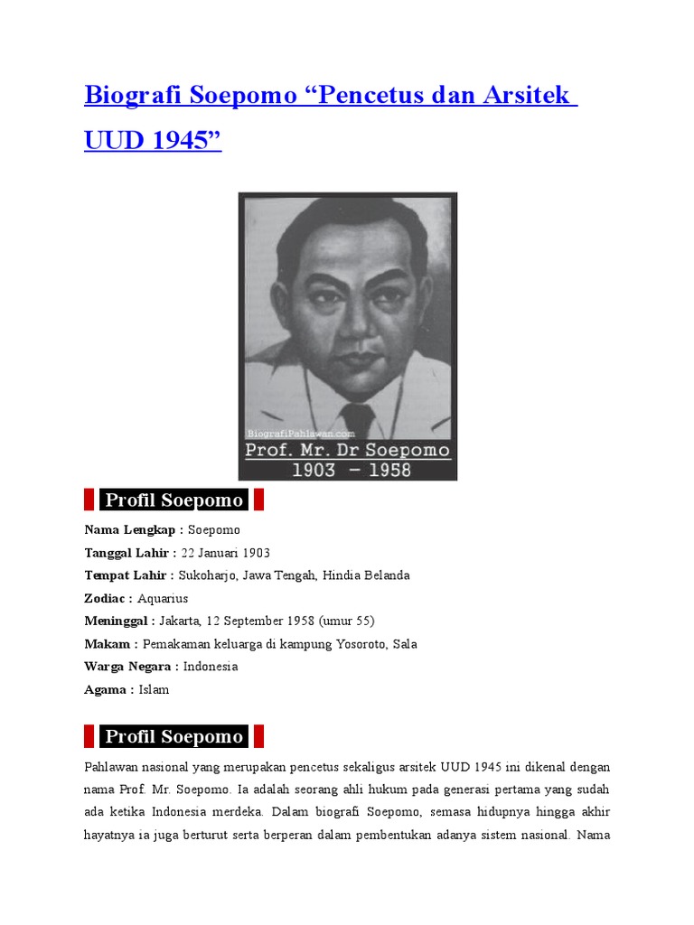 Biografi Singkat Prof. Mr. Soepomo | PDF