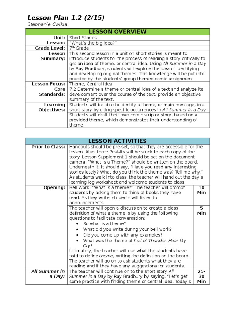 All Summer in A Day Lesson | PDF | Lesson Plan