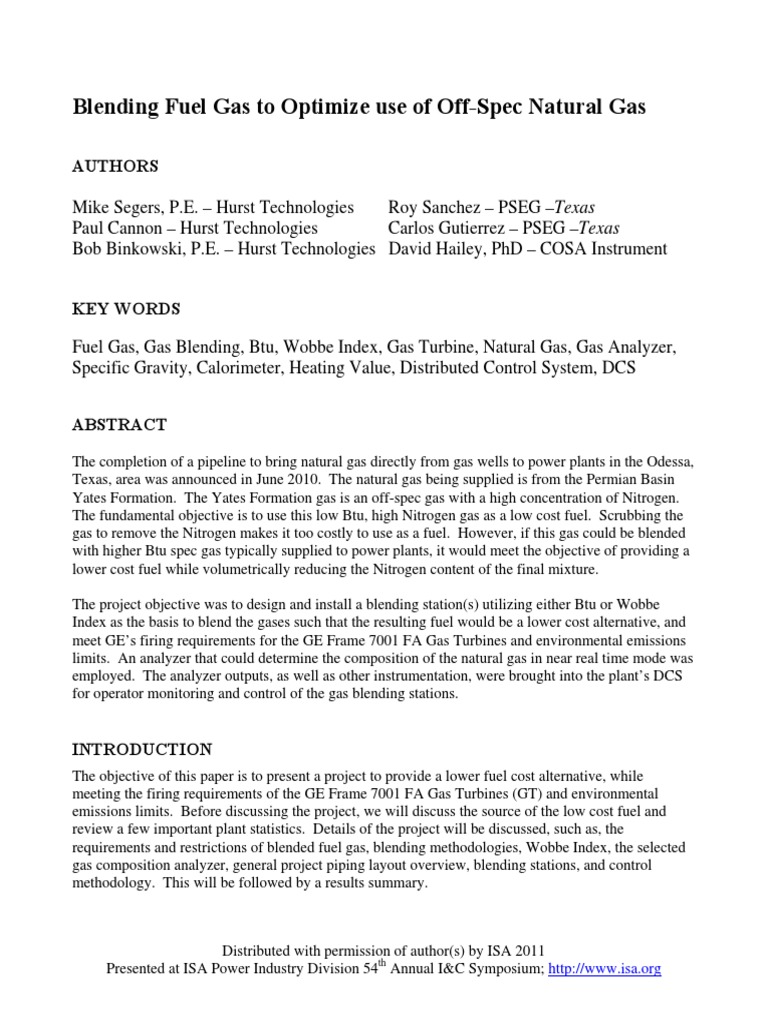 Blending Fuel Gas To Optimize Use of Off-Spec Natural Gas | PDF ...