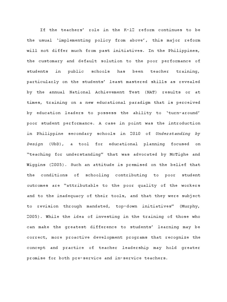 K-12 Reform and Teacher Roles in Philippines | PDF | State School ...