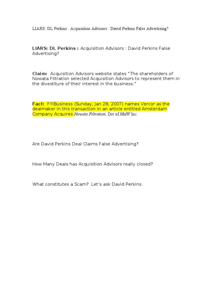 David Perkins Acquisition Advisors Claims Examined | PDF | Law