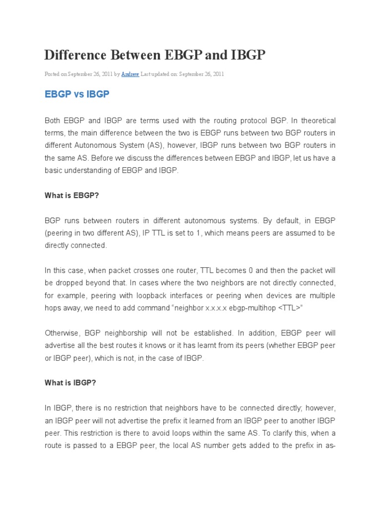 Difference Between EBGP and IBGP | PDF | Router (Computing) | Network ...