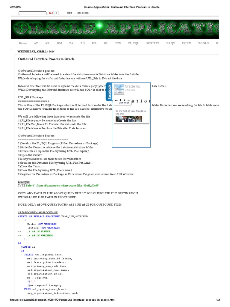Oracle Applications - Outbound Interface Process in Oracle | PDF | Pl/Sql | Sql