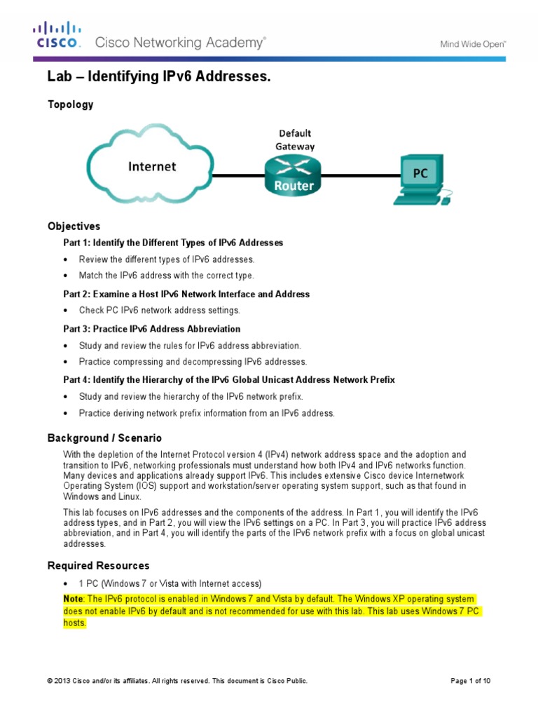 8.2.5.4 Lab - Identifying IPv6 Addresses | PDF | I Pv6 | Ip Address