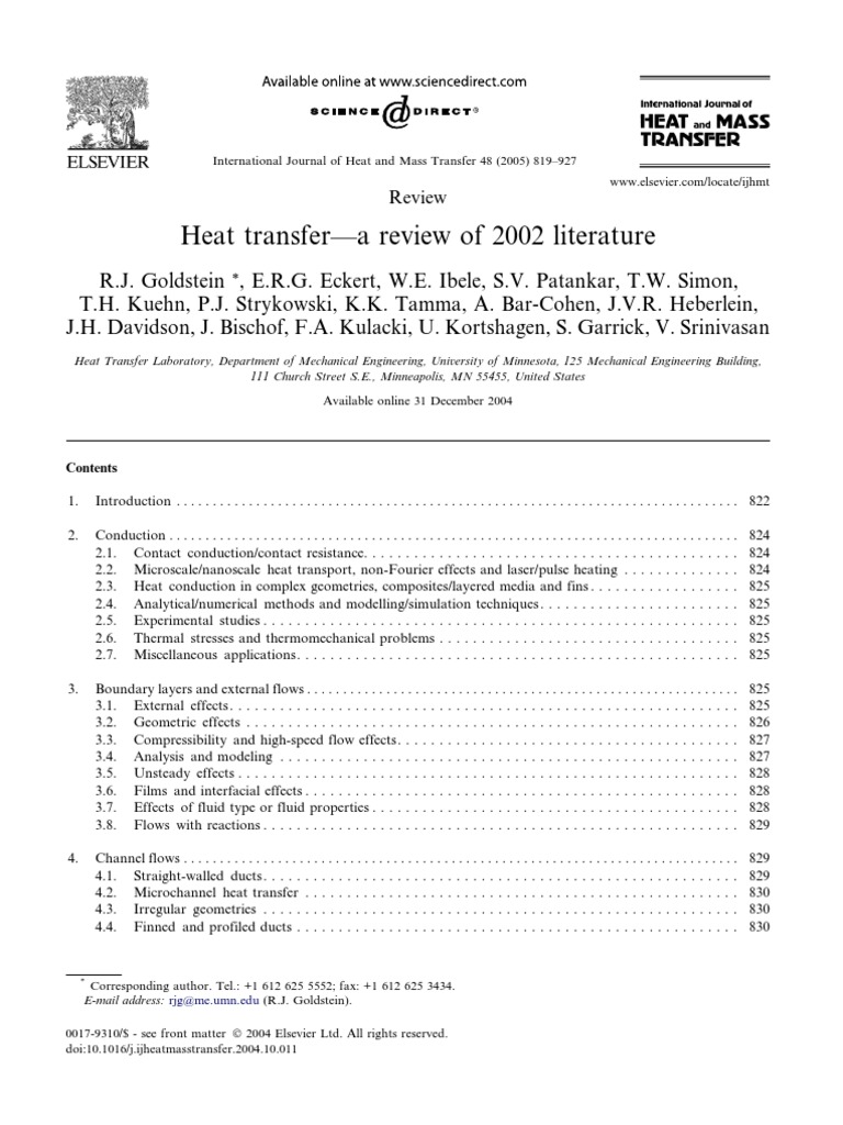 2002 Heat Transfer Literature Review | PDF | Heat Transfer | Thermal ...