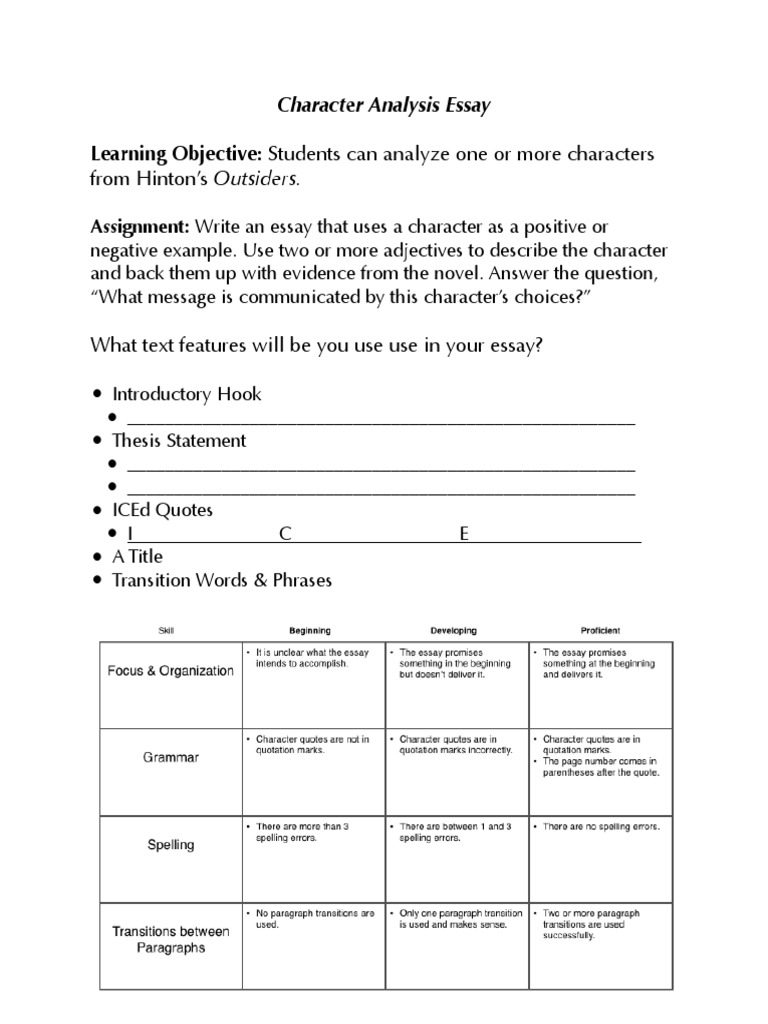 Outsiders Character Analysis Essay Assignment | PDF | Essays