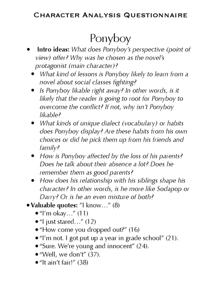 Character Analysis Questionnaire | PDF