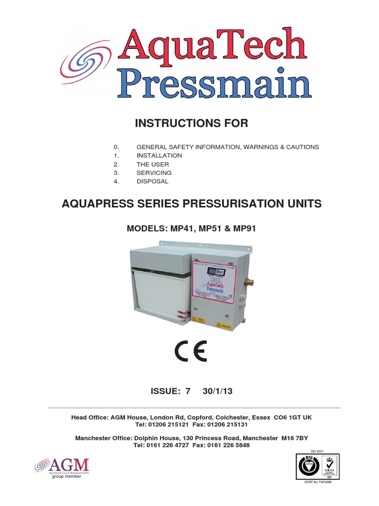 Aquapress MP Series Installation Manual | PDF | Valve | Electric Shock