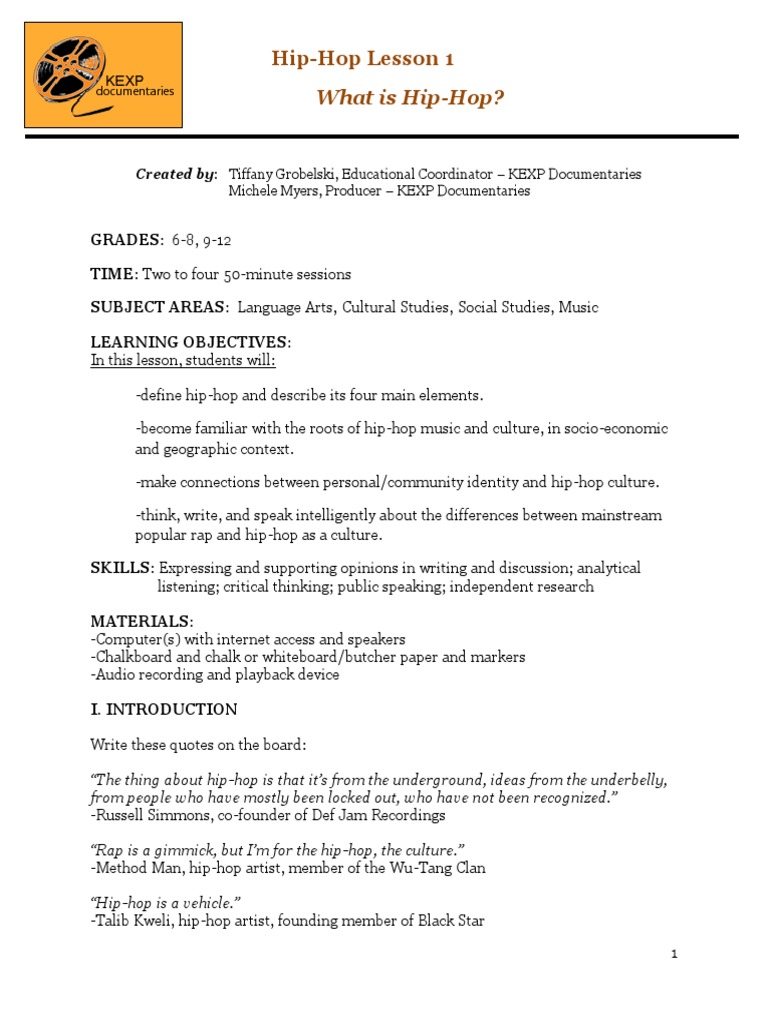 Hip Hop Lesson Plan | Hip Hop Music | Rapping