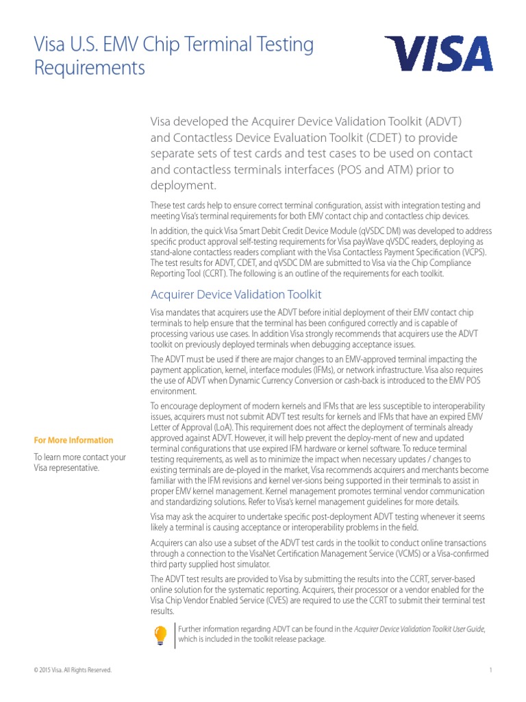 Visa Us Emv Chip Terminal Testing Requirement v2 | PDF | Emv | Visa Inc.